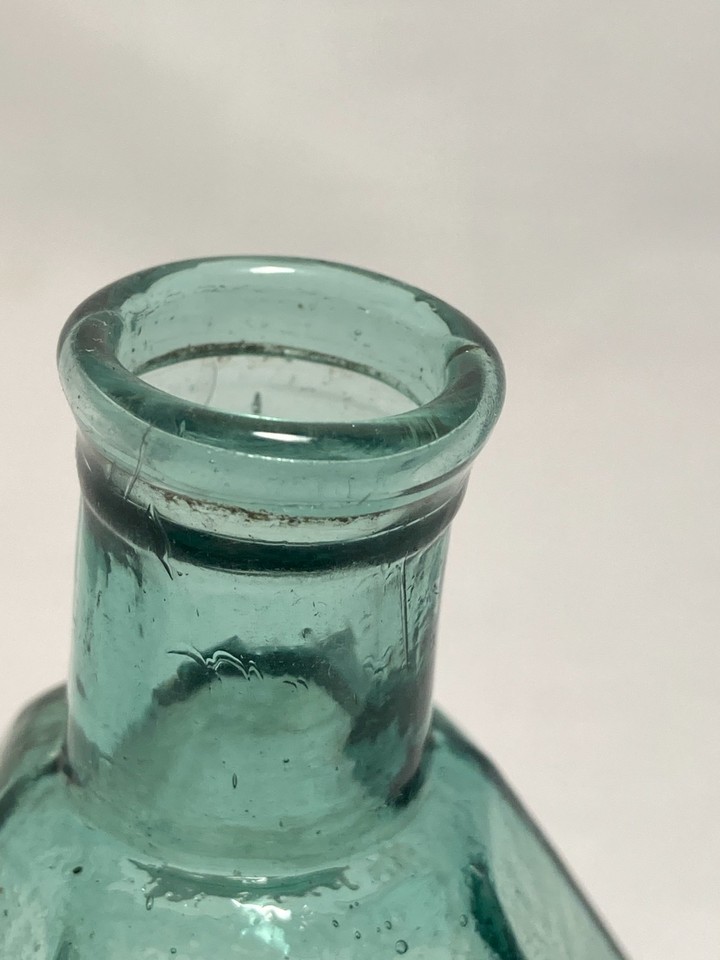 c1850s unusual chip Pontil Teal Green Glass Cork Top Umbrella Inkwell ...