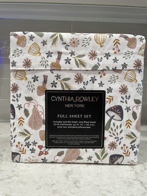 FALL MUSHROOMS & PUMPKINS Full Sheet Set Cynthia Rowley Sheets NEW ...