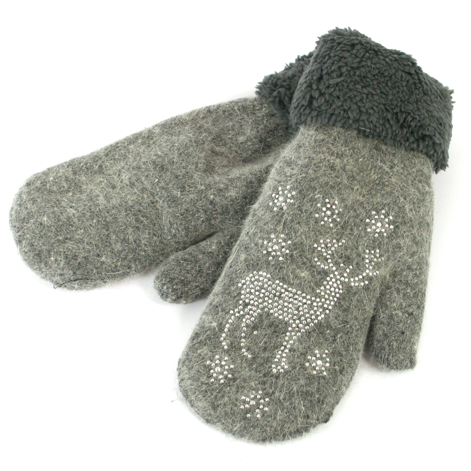 Super Soft Knitted Woollen Mitten Gloves with Faux Fur and Reindeer ...
