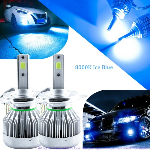 2x Ice Blue 8000K 6000LM Super Bright COB H4 9003 LED Headlight High ...