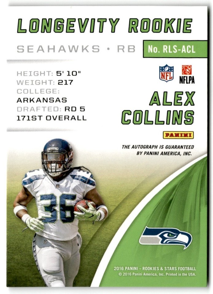 2016 Rookies Stars Panini longevity Alex Collins RC Auto 22/25 Seattle ...