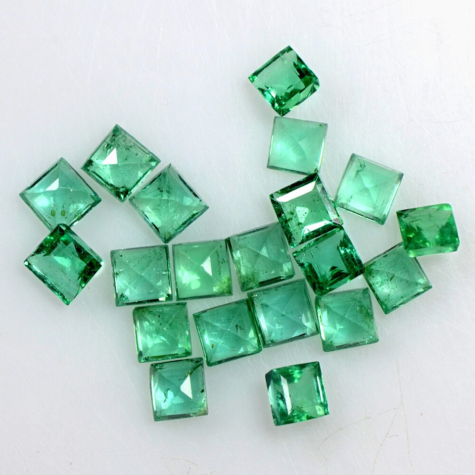 Natural Green 3 mm Emerald Square Cut Lot 3.02 Cts Zambian Untreated ...
