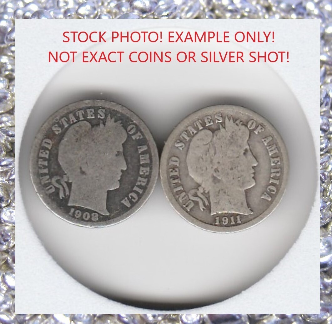 2 Silver BARBER DIMES Circulated Random Years + 3 Gram .999 Silver Shot ...