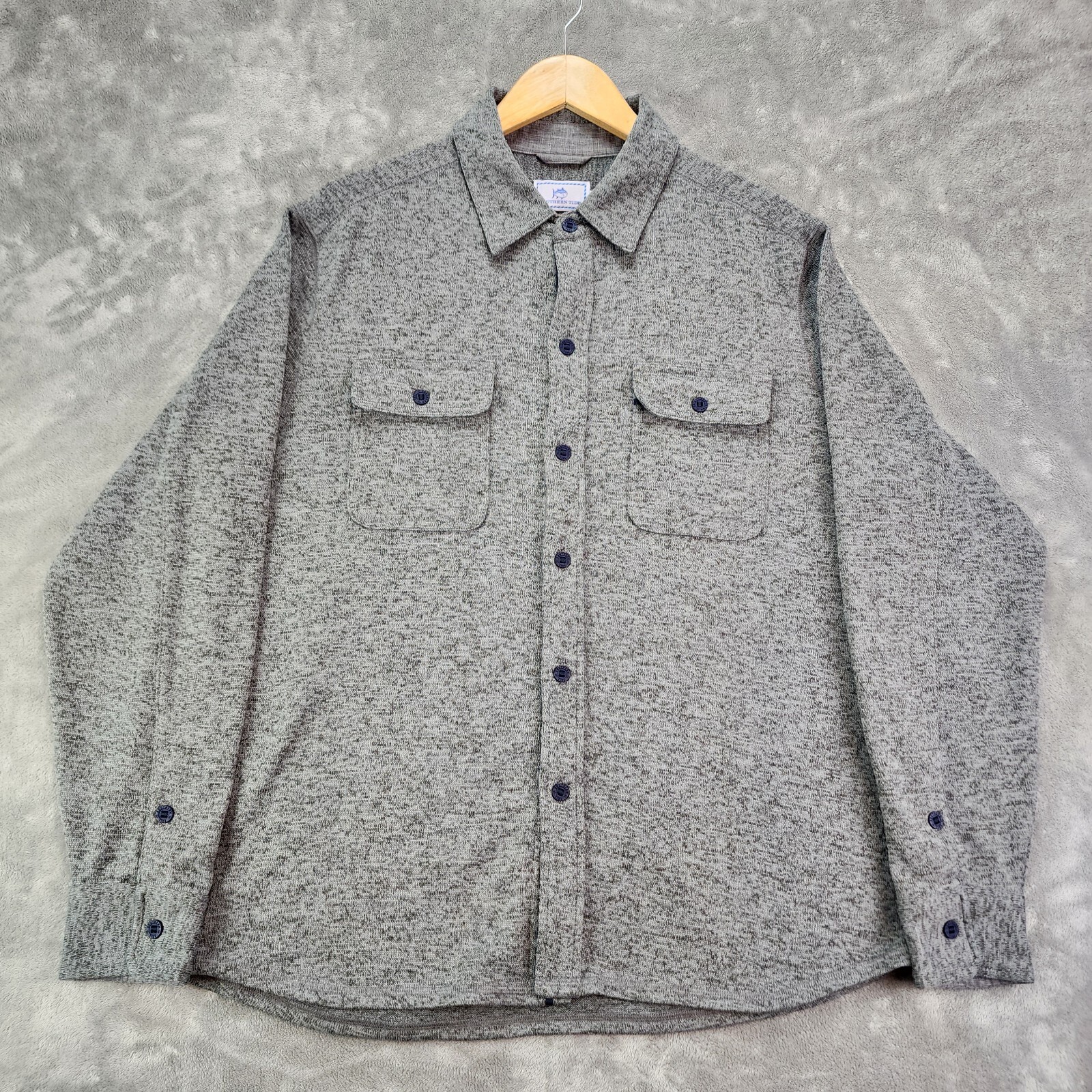 Southern Tide Shirt Mens Large Gray Solid Fleece Spread Collar Flap ...