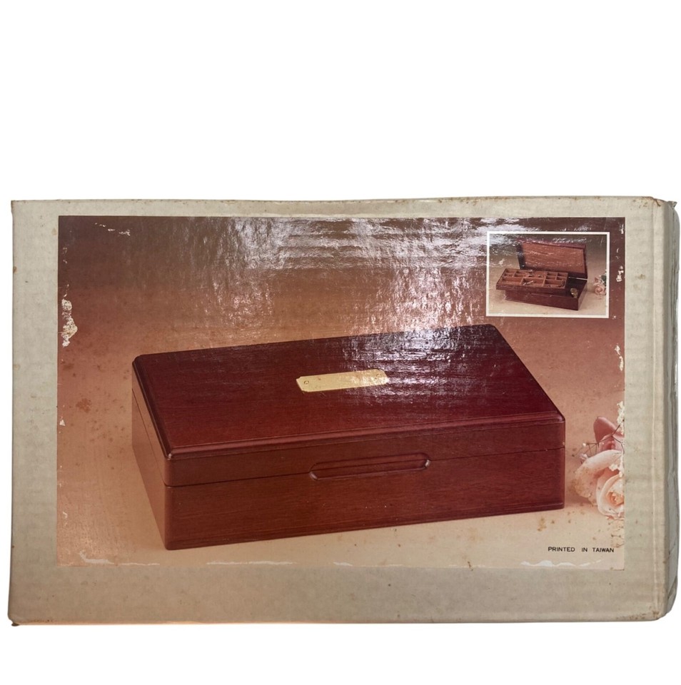 Vintage 70s Linden Mens Wooden Jewelry Box Chest 12x7 Velvet Lining New ...