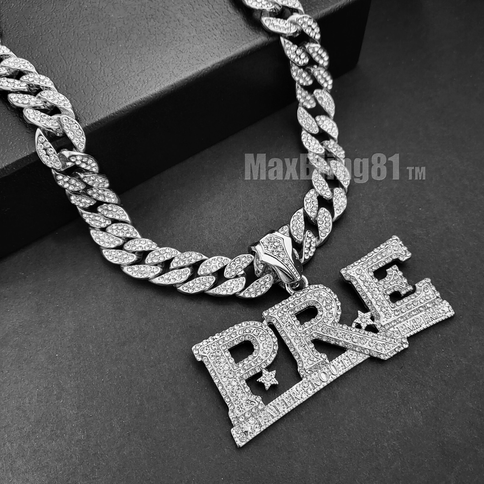 Silver Plated Young Dolph PRE Charm & Iced Cubic Zirconia Cuban Chain ...