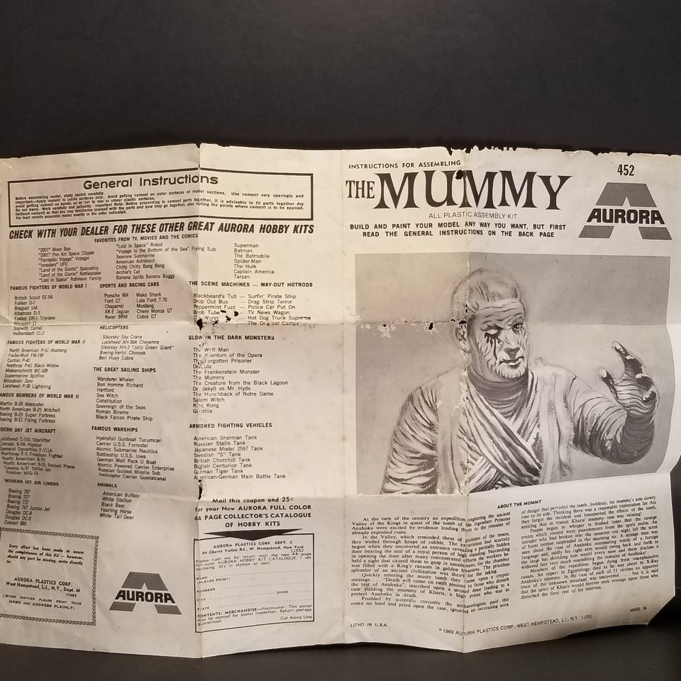 Aurora 1972 THE MUMMY Glows in the Dark Model 452 Assem, Incl Box ...