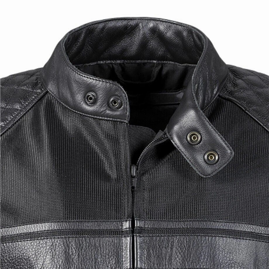 Triumph Men s Braddan Black Leather Textile Motorcycle Jacket Biker ...