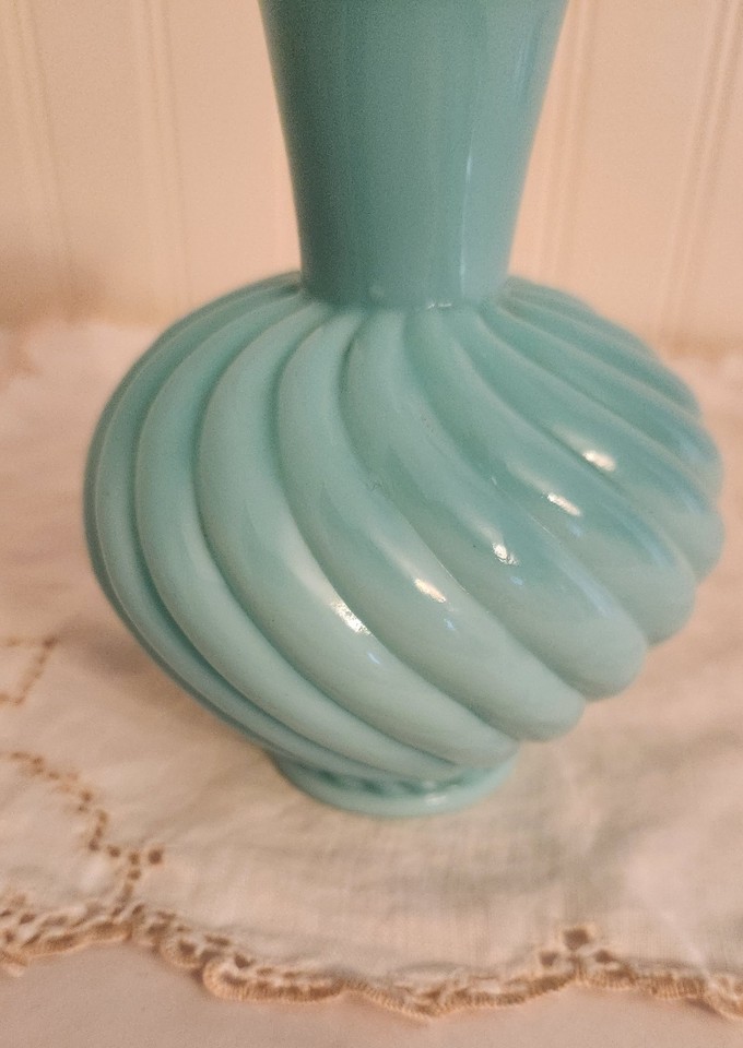 Fenton Pre Logo Pastel Teal Blue/ Green Melon Swirl Crimped Vase | eBay