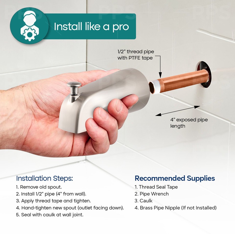 Tub Spout 1/2" FIP Nose Thread Bathtub Faucet with Diverter Brushed ...