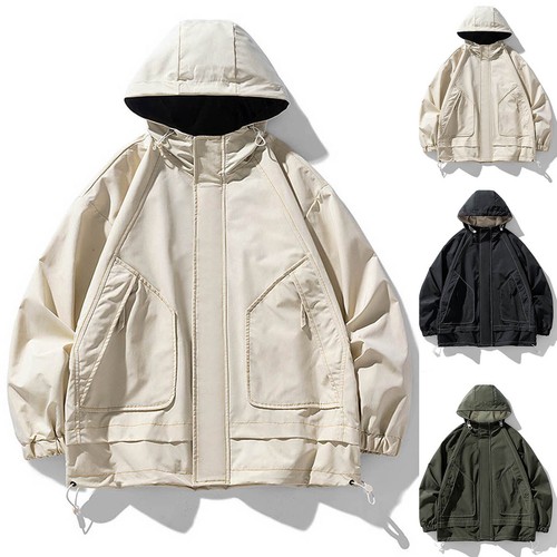 Men Spring Autumn Leisure Windproof Cargo Jacket Stand Collar Zipper ...