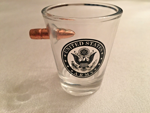 United States Army Shot Glass with Embedded Copper Bullet Approx. 2 3/4 ...