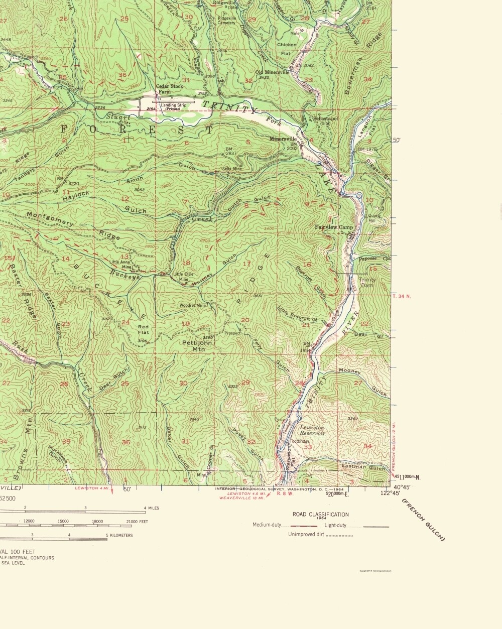 Topographical Map - Trinity Lake California Quad - USGS 1956 - 23 x 28. ...