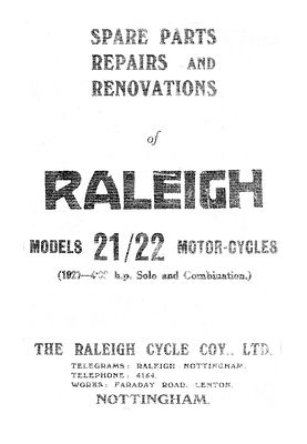 (0911) 1927 Raleigh Model 21/22 4.98hp spare parts, repairs and ...