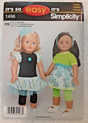 Simplicity Pattern 1496 18" Doll Clothes Sewing Craft Project Pattern ...