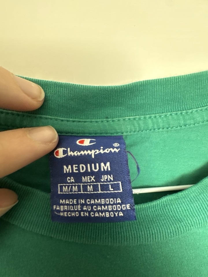 Champion Men's Green Logo Crew Neck Short Sleeve Cotton Jersey T-Shirt ...