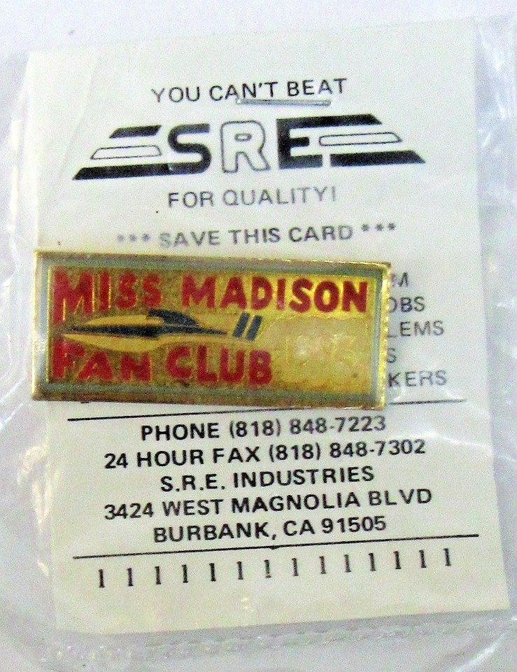 1993 MISS MADISON FAN CLUB tack pin pinback button Hydroplane Boat MIP ...