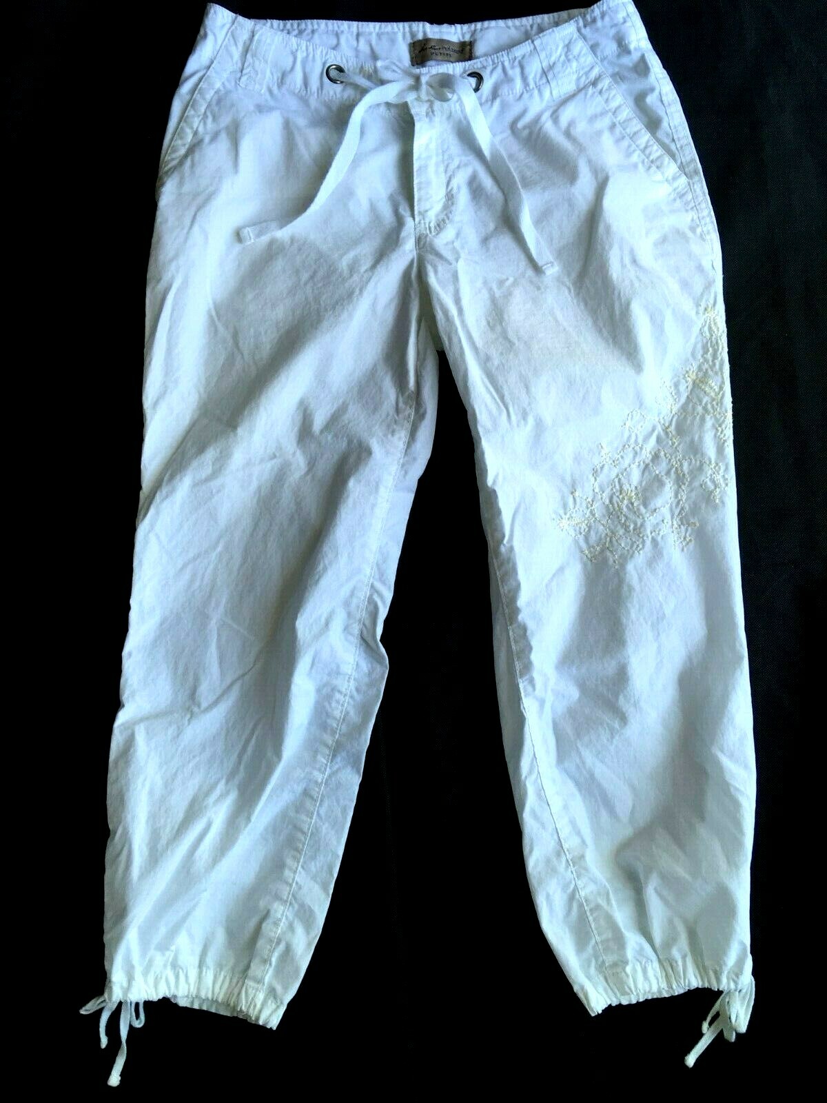 i.e. Relaxed Sz 2P White Summer Cotton Beach Capri Drawstring Legs ...
