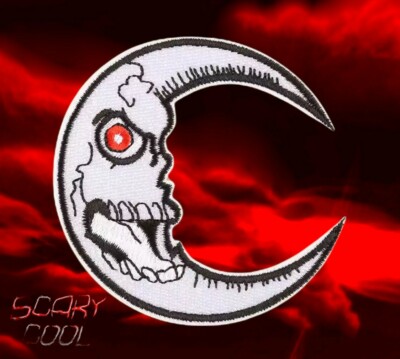 New Crescent Evil Moon Scary Halloween Embroidered Biker Iron On Patch ...
