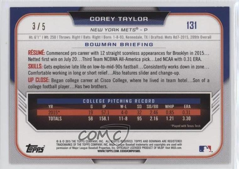 2015 Bowman Draft Red /5 Corey Taylor #131 | eBay