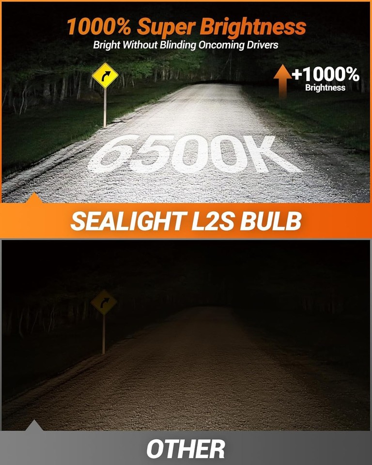 SEALIGHT Upgraded H13 Bulbs, 10X Super Bright, L2S 9008/H13 Light Bulbs ...