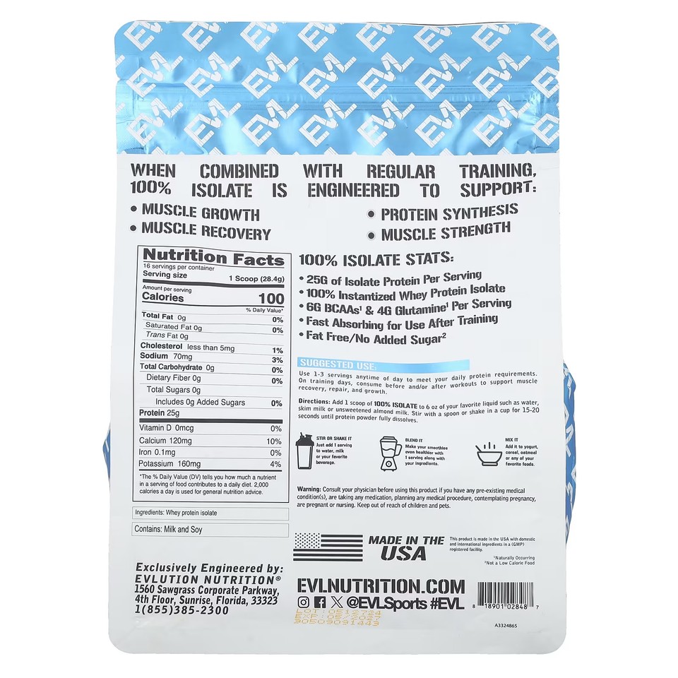 2 X EVLution Nutrition, 100% Isolate Protein, Unflavored, 1 lb (454 g ...