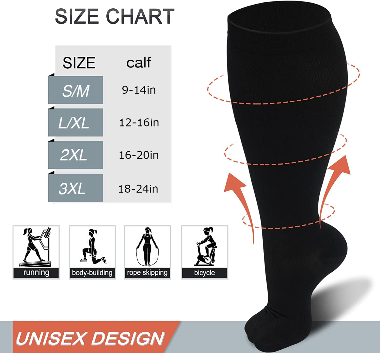 Compression Socks Wide Calf for Swelling Pain Edema Recovery Nursing ...