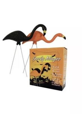 Spooky Mingos Yard Flamingos Halloween Decor Orange Black 2 Statues ...