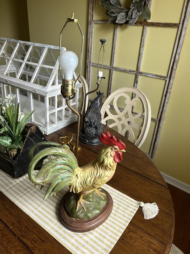 Vintage Large Ceramic Rooster Lamp Homemade French Country Decoration ...