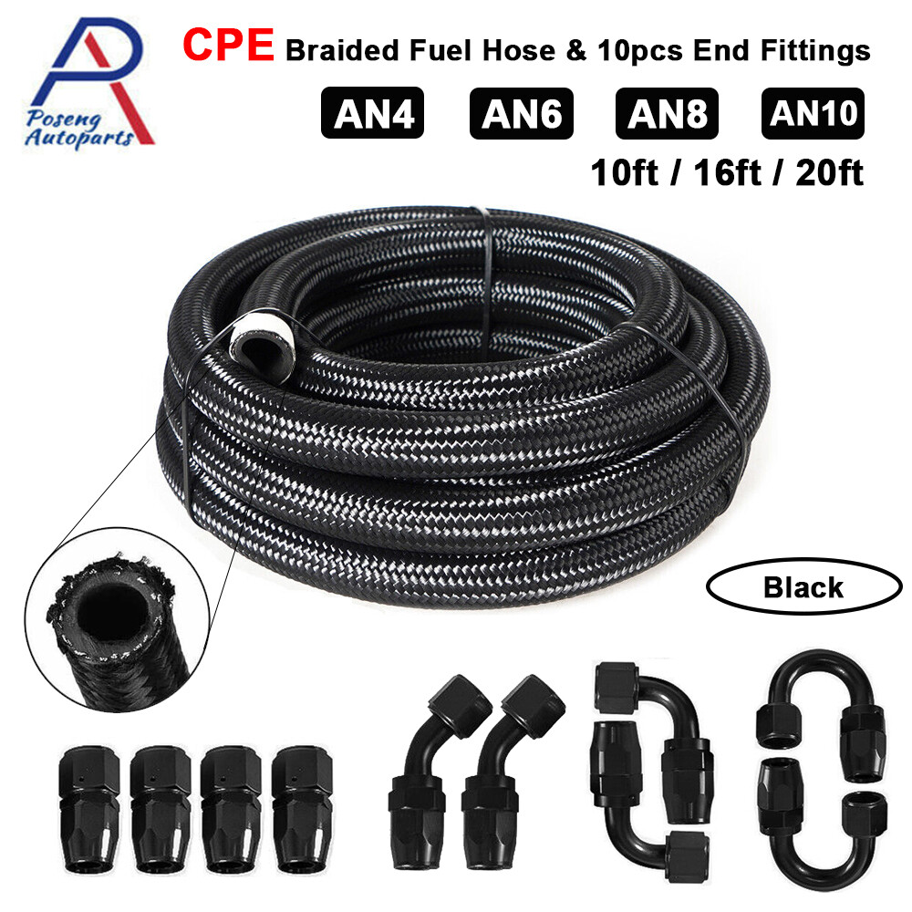 4AN 6AN 8AN 10AN 12AN Braided Fuel Hose Oil Gas Air Line & End Fittings ...