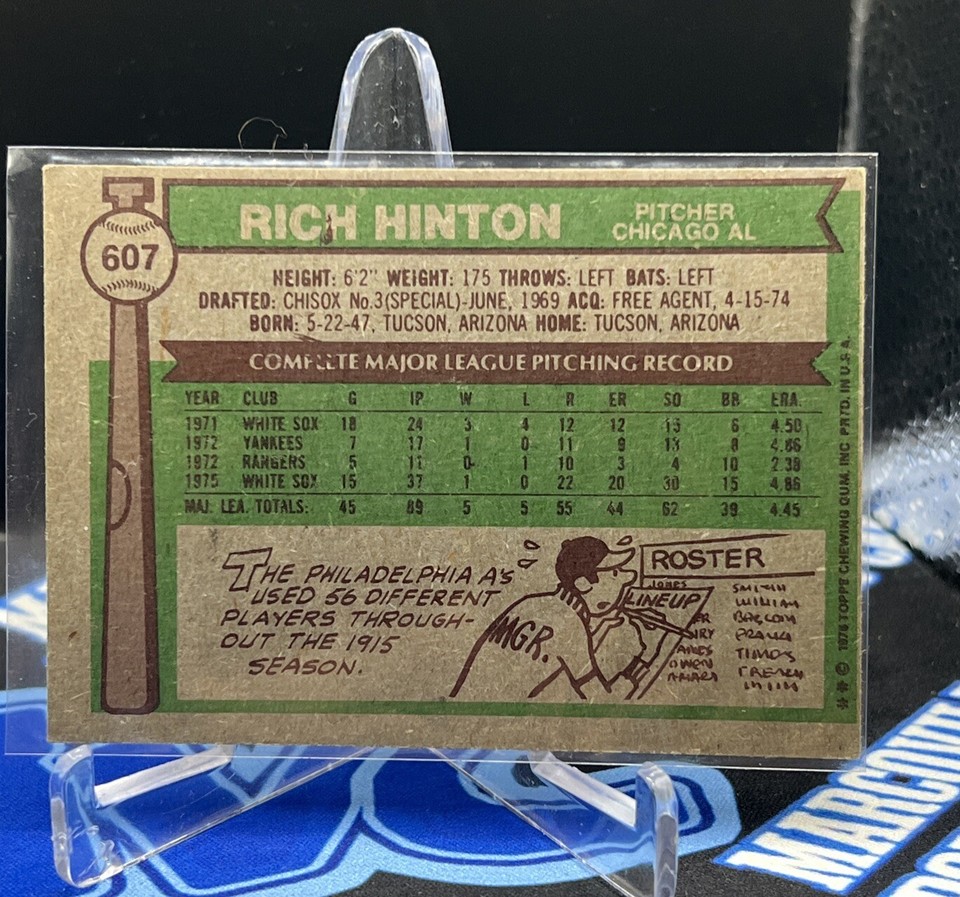 1976 Topps Baseball Rich Hinton Chicago White Sox Card #607 NM | eBay