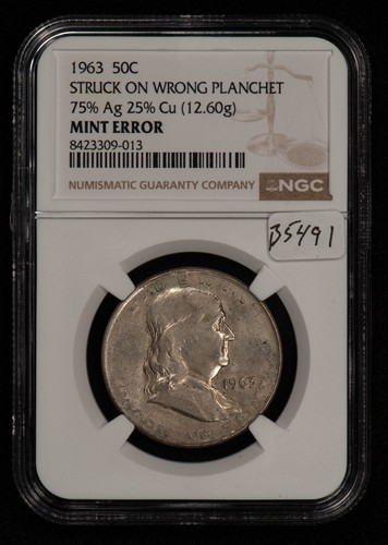 1963 50c Franklin Half Dollar - Mint Error - 75% Silver Planchet NGC ...