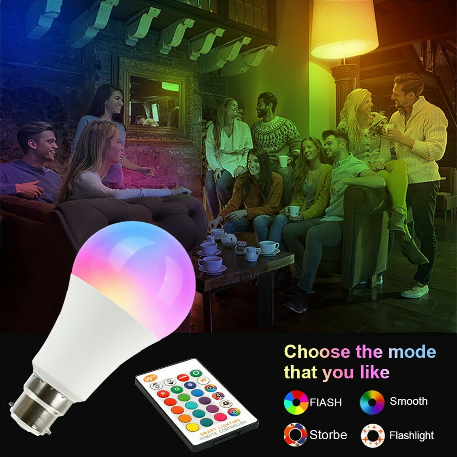 B22 E27 RGB Led Light Bulb 16Color Changing Remote Controlled Bayonet ...