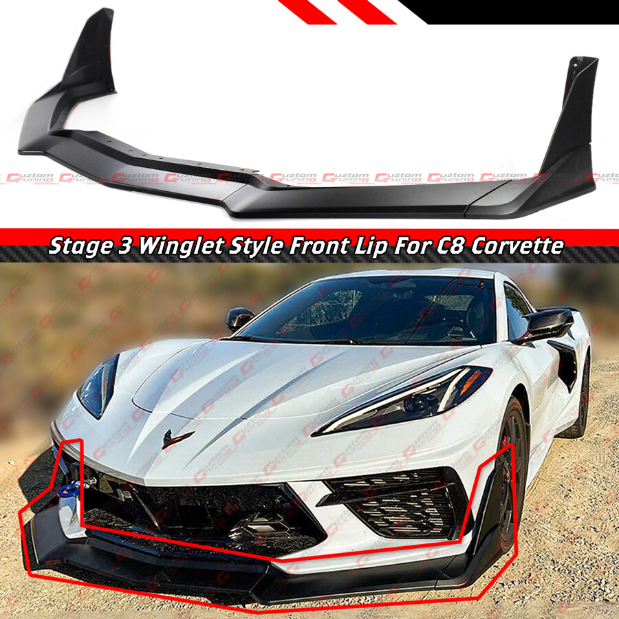 For 2020-24 Corvette C8 Z51 STG 3 Winglet Matte Black Front Bumper Lip ...