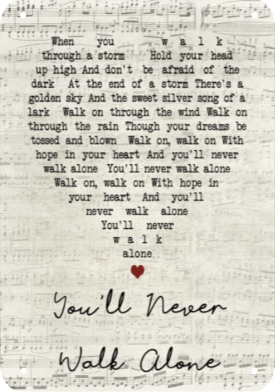 LIVERPOOL YOU'LL NEVER WALK ALONE HEART SHAPE SONG WORDS - A4 METAL ...