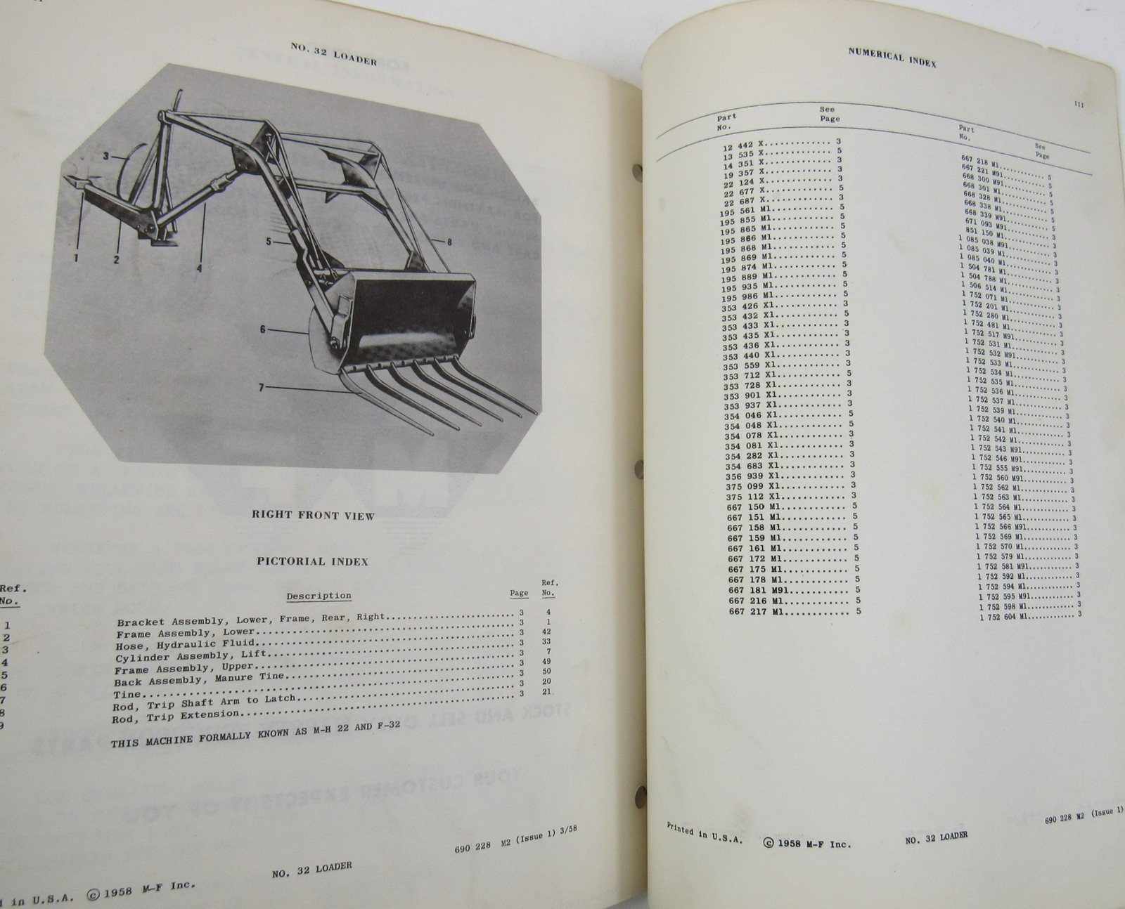 1958 Massey Ferguson MF 32 Loader Parts Book Service Dealer Original | eBay