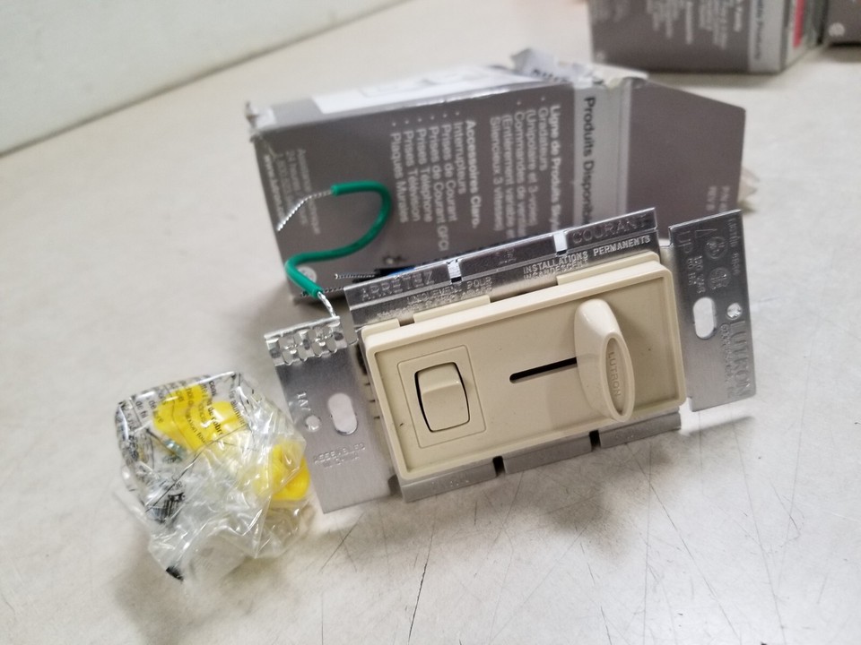 Lutron S-600P-IV Skylark 600W Ivory Single Pole Slide Dimmer Decora ...
