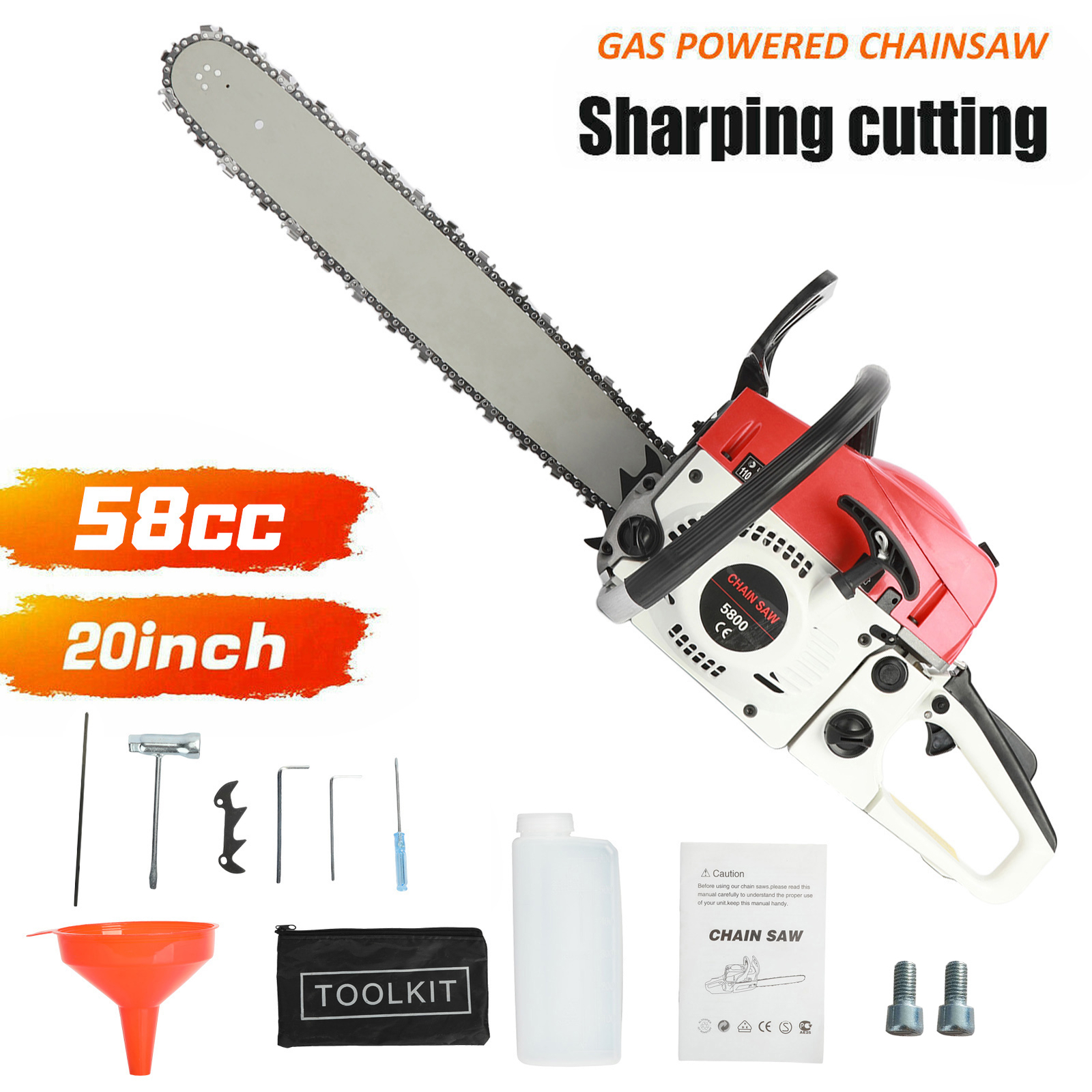 62cc Gas Chainsaw 20Inch Handed Petrol Chainsaws Gasoline Chain Saws ...