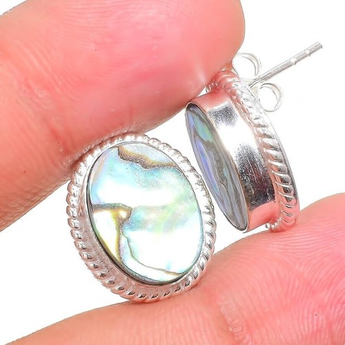 Abalone Shell Gemstone Handmade 925 Sterling Silver Jewelry Stud ...
