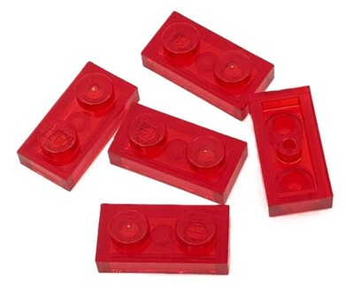 LEGO 5 New Trans-Red Plates 1 x 2 Stud Piece Transparent Flat Part 3023 ...