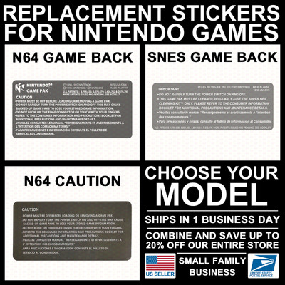 N64/SNES Rear Back Adhesive Sticker Replacement Game Cart Cartridge ...