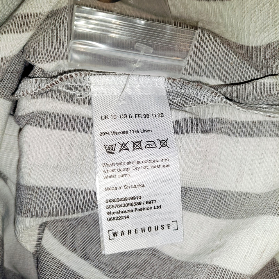 Warehouse Womens Dress Brown Size UK 10 Linen Mix White Shirt Striped ...