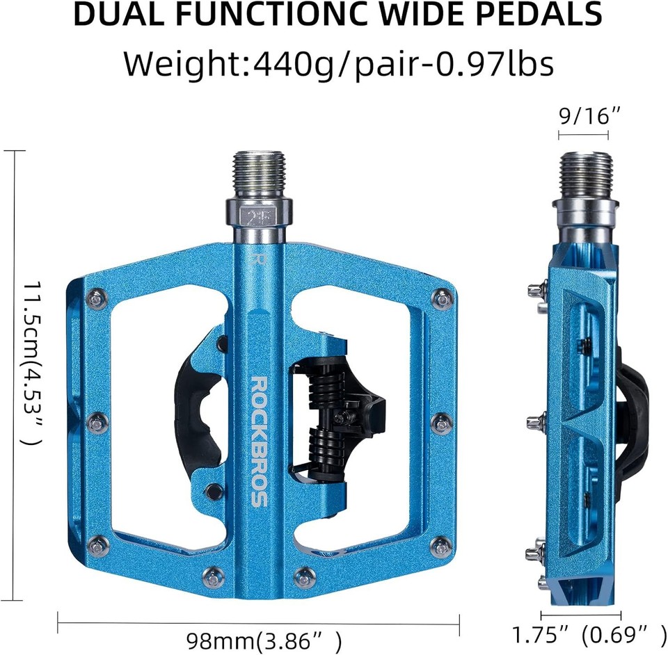 ROCKBROS Bike Pedals SPD Lock Pedals Non-Slip 2 in 1 Dual Function ...