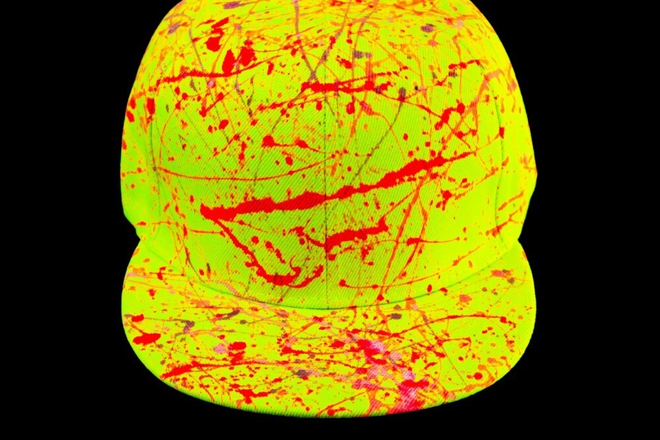 Custom splatter paint black light neon retro style trucker hat baseball ...
