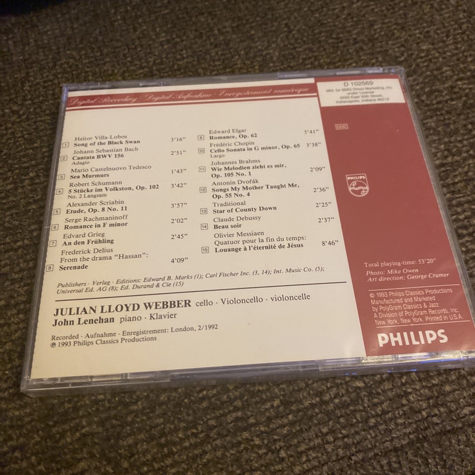 JULIAN LLOYD WEBBER - JOHN LENEHAN - CELLO SONG - CD - ( 15 TRACKS ) - NEW 28943491723| eBay