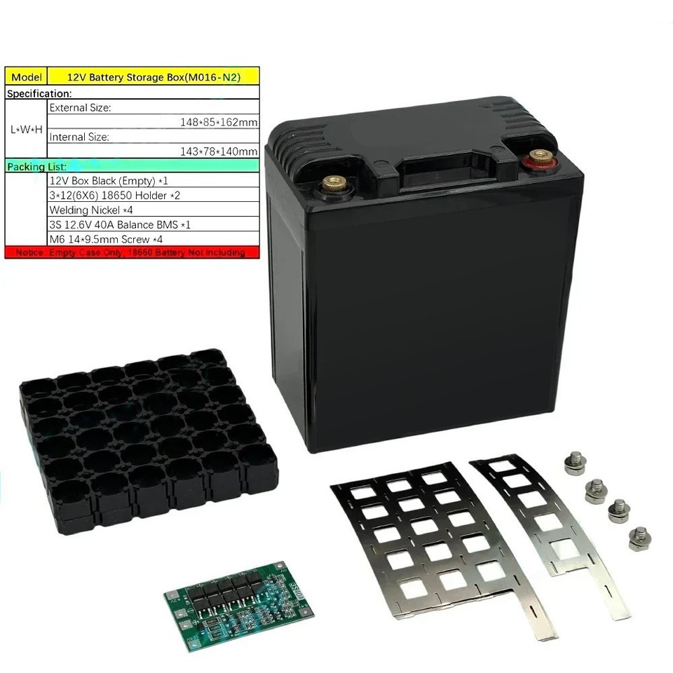 12V 3S 12P 30Ah 35Ah 18650 Battery Storage Box & Holder+3S 40A BMS ...