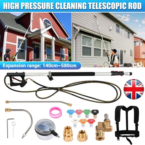 24Ft Telescopic Pressure Washer Lance Gun Set Roof Gutter Jet Wash ...