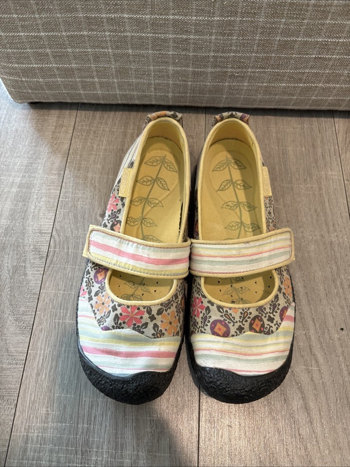 KEEN Cottage Patchwork Yellow Pink Women's Floral Stripe Shoes Mary ...