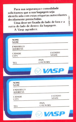 VASP Airlines Baggage Labels Stickers | eBay