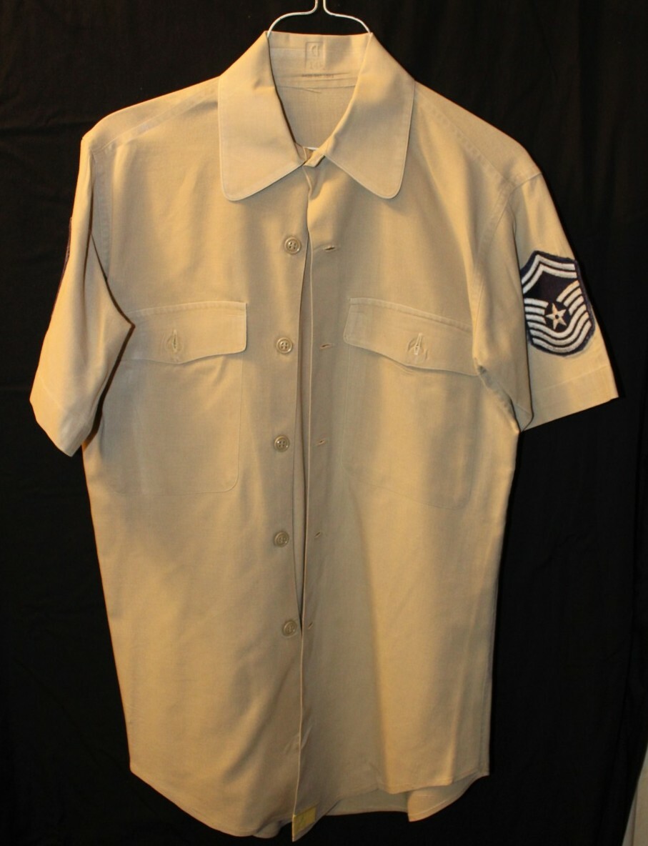 Air Force Tan Uniform Shirt with 2 badges- Size 14 1/2 | eBay